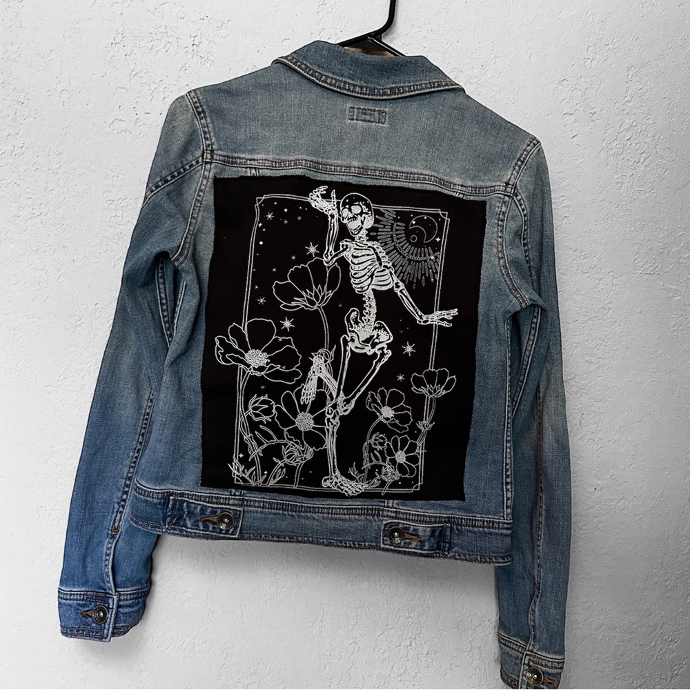 Spooky Gothic Skeleton Denim Jacket - Gem